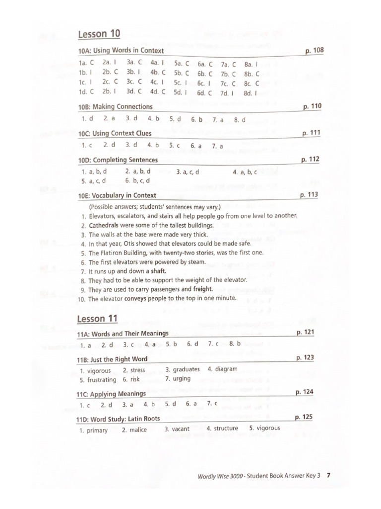 ANSWER KEY - Wordly Wise Book 3, 4th Edition | PDF