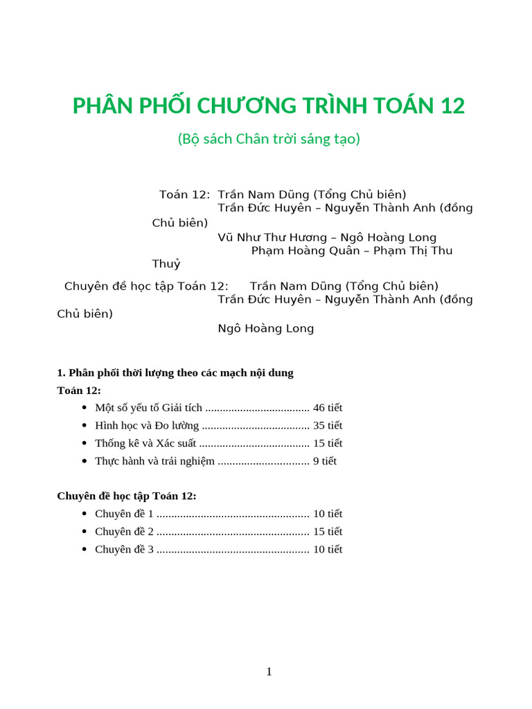 Phân phối chương trình Toán 12 (CTST) | PDF