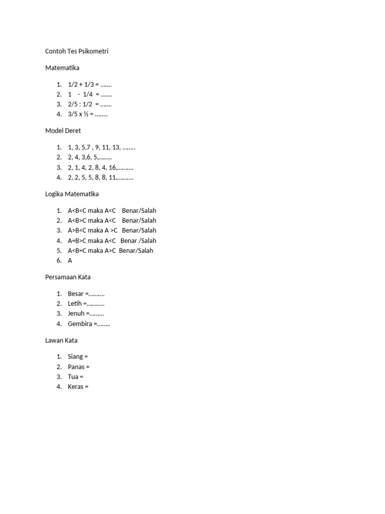 Contoh Tes Psikometri | PDF