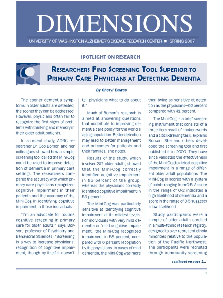 Mini-Cog Tool Enhances Dementia Detection | PDF | Dementia | Caregiver