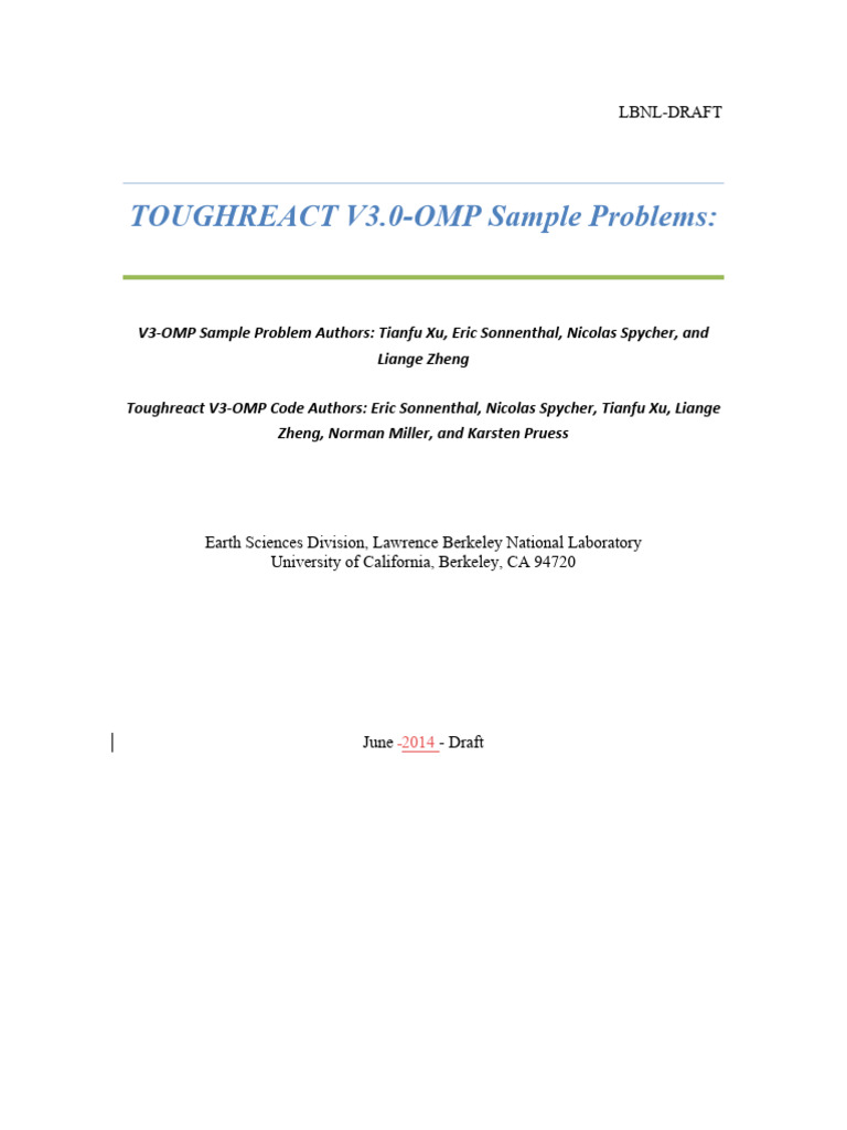 TOUGHREACT V3-OMP SampleProblems | PDF | Porosity | Earth Sciences