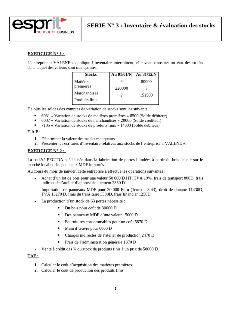 Série 3 Inventaire Et Évaluation Des Stocks | PDF
