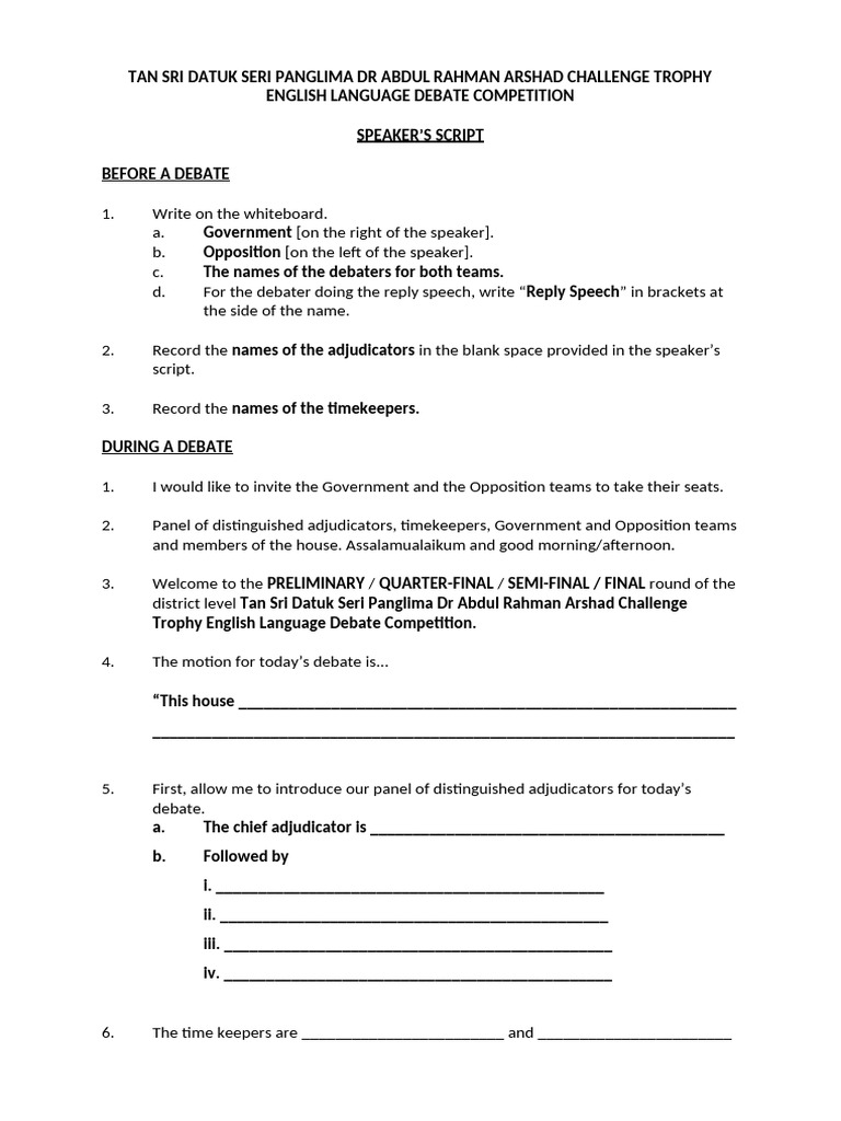 Script For The Speaker in A Debate | PDF