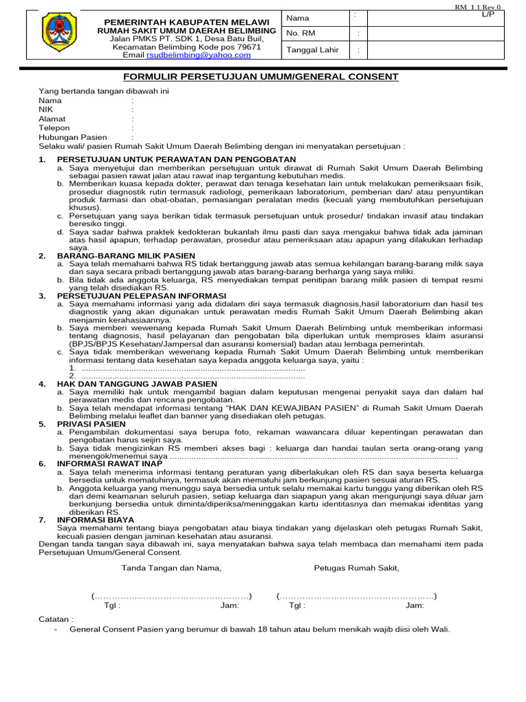 RM 1.1. Formulir Persetujuan Umum (General Concent) | PDF