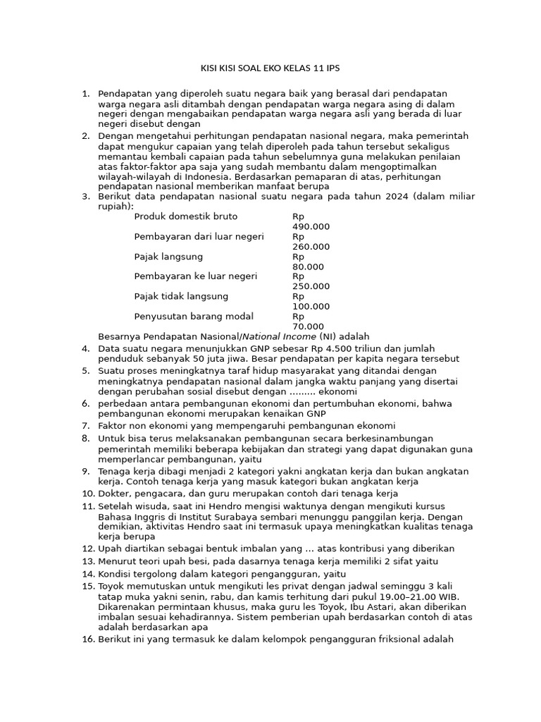 Kisi Kisi Soal Eko Kelas 11 Ips | PDF