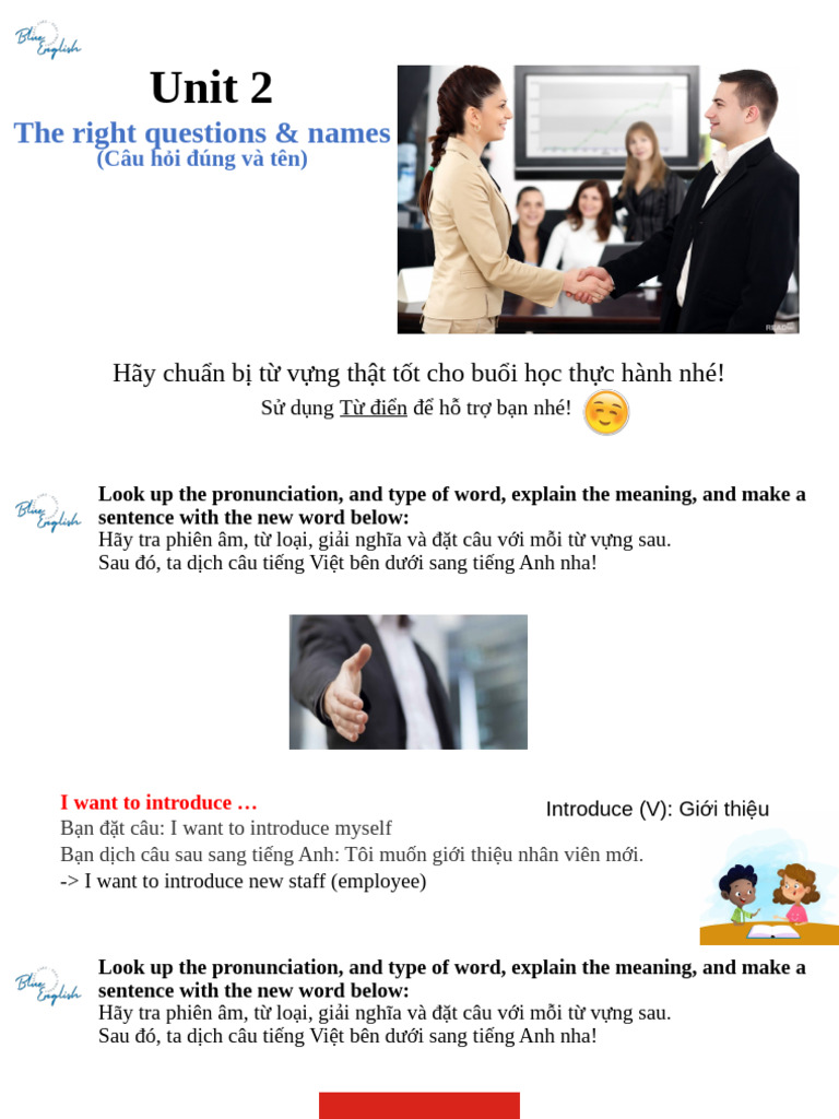 Pre Vocabulary - unit 2. Introductions and Names | PDF