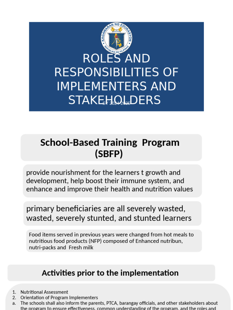 sbfp implementers Roles and Responsibilities | PDF
