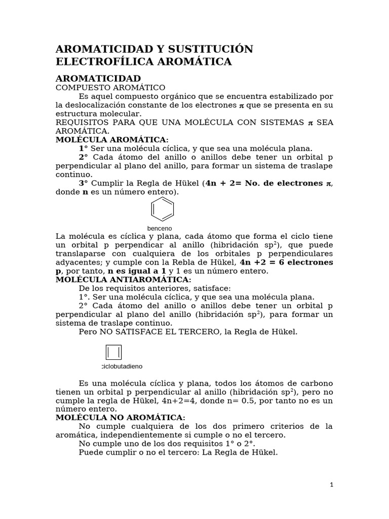 Aromaticidad y Sustitución Electrofílica Aromática | PDF
