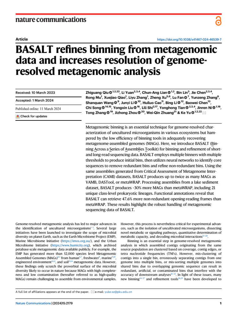 Qiu, BASALT Refines Binning From Metagenomic Data and Increases Resolution of Genome-Resolved ...