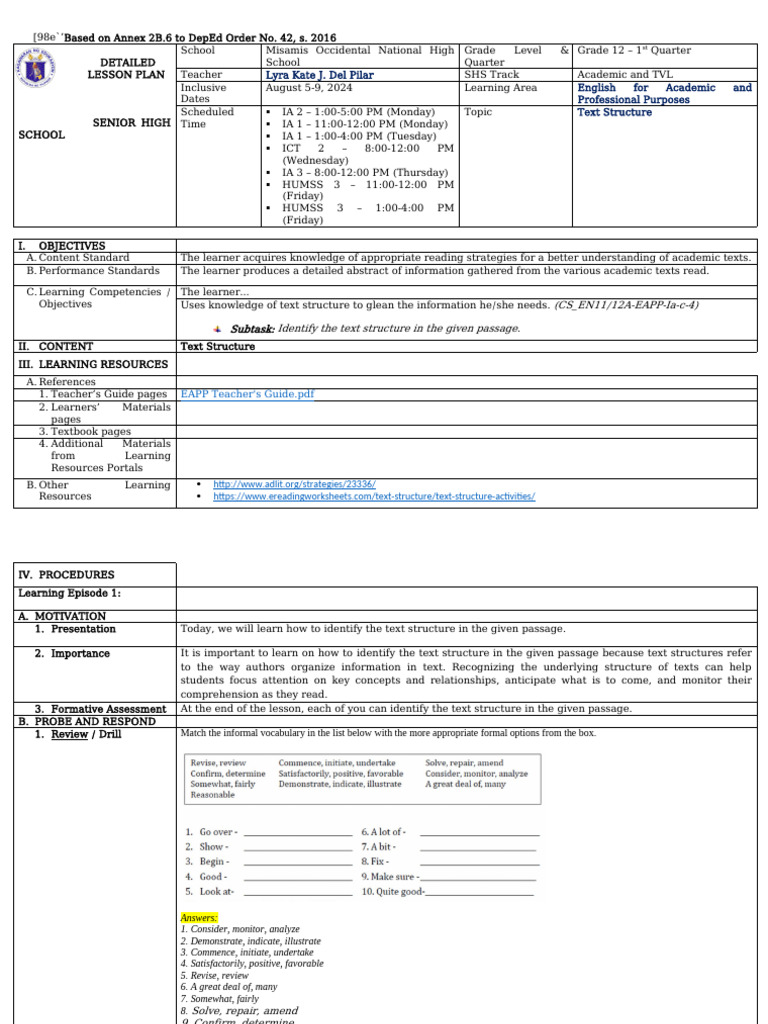 LC 2 - EAPP (Lesson Plan) | PDF