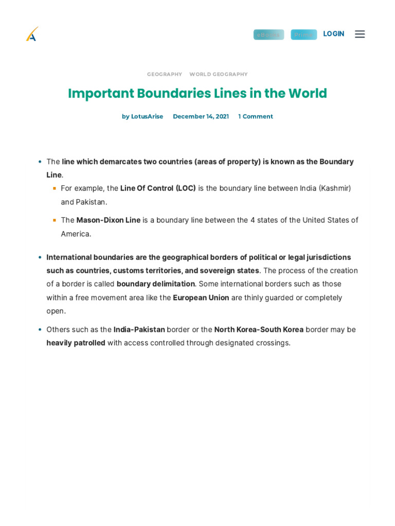 Important Boundaries Lines in The World - UPSC Notes LotusArise | PDF