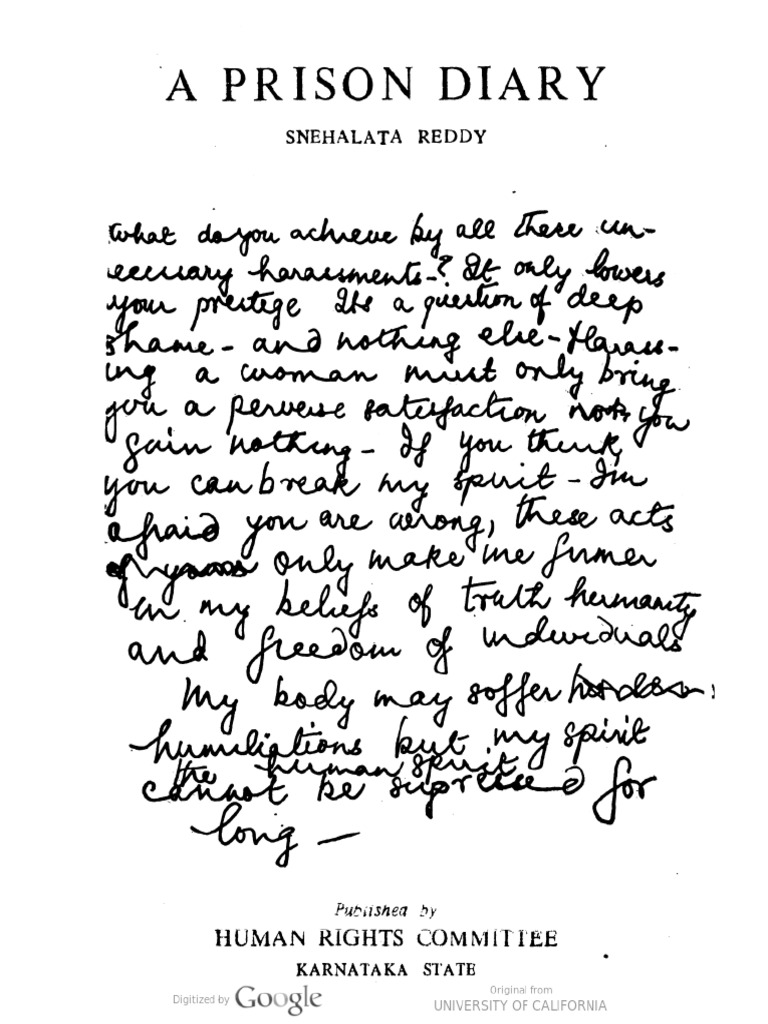 Snehalata Reddy - A Prison Diary (Human Rights Committee Karnataka ...