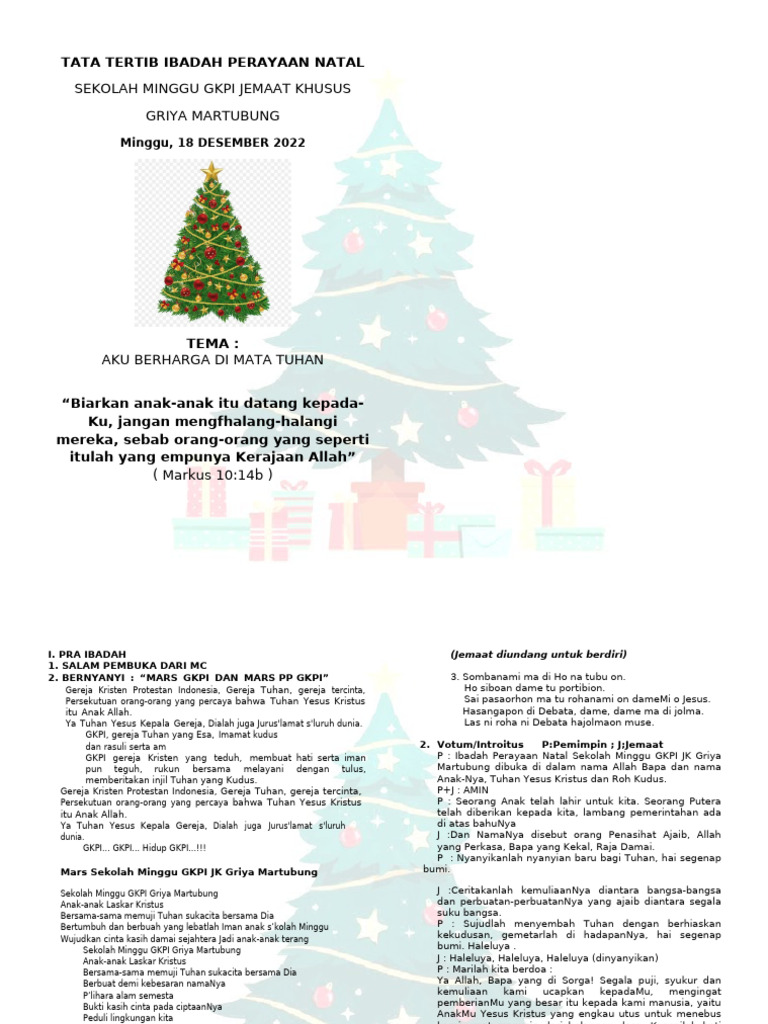 Tatib Natal Sekolah Minggu Fix 2022 | PDF