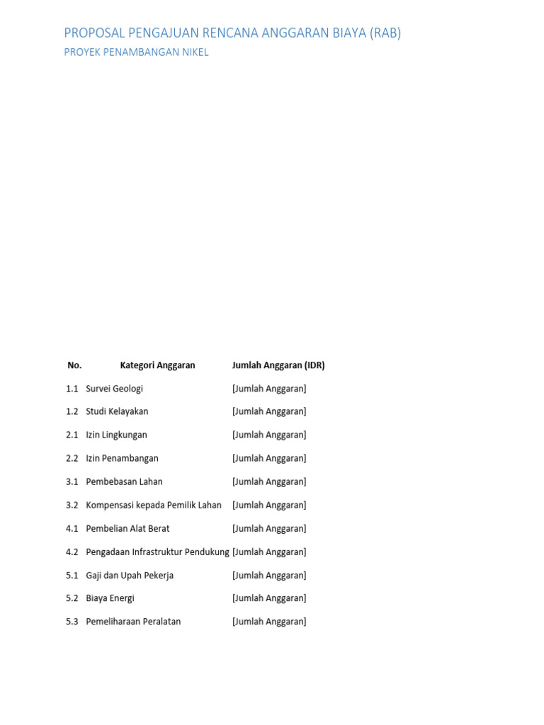 Proposal Pengajuan Rencana Anggaran Biaya Nikel | PDF