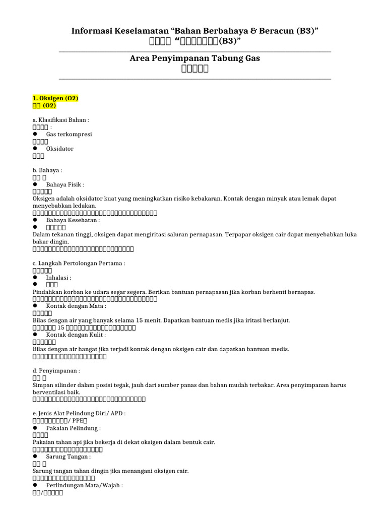 Deskripsi Keselamatan Bahan Berbahaya Dan Beracun (B3) Pada Area Penyimpanan Tabung Gas | PDF