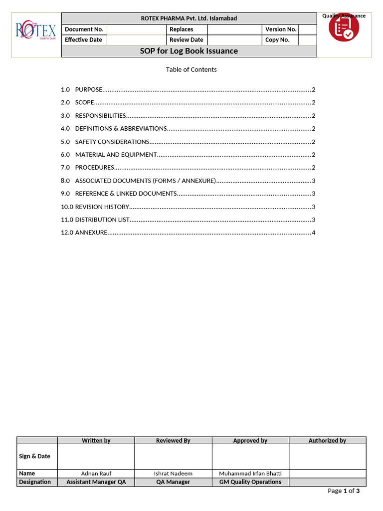 Sop For Log Book Issuance | PDF