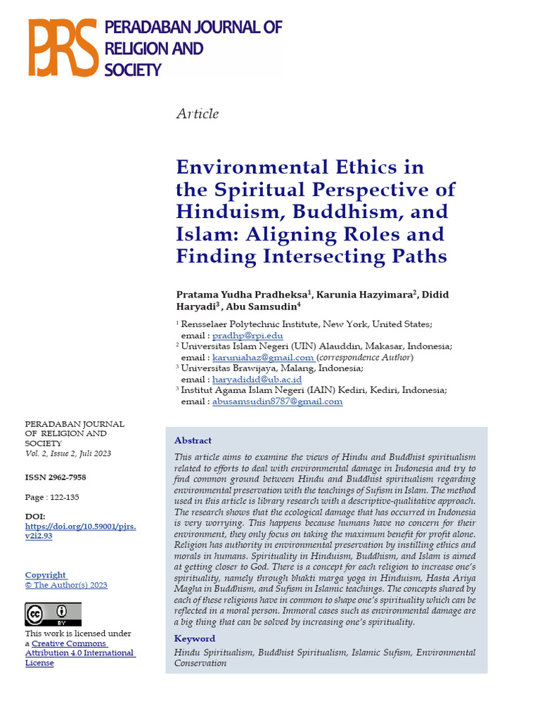 Environmental Ethics in The Spiritual Perspective | PDF