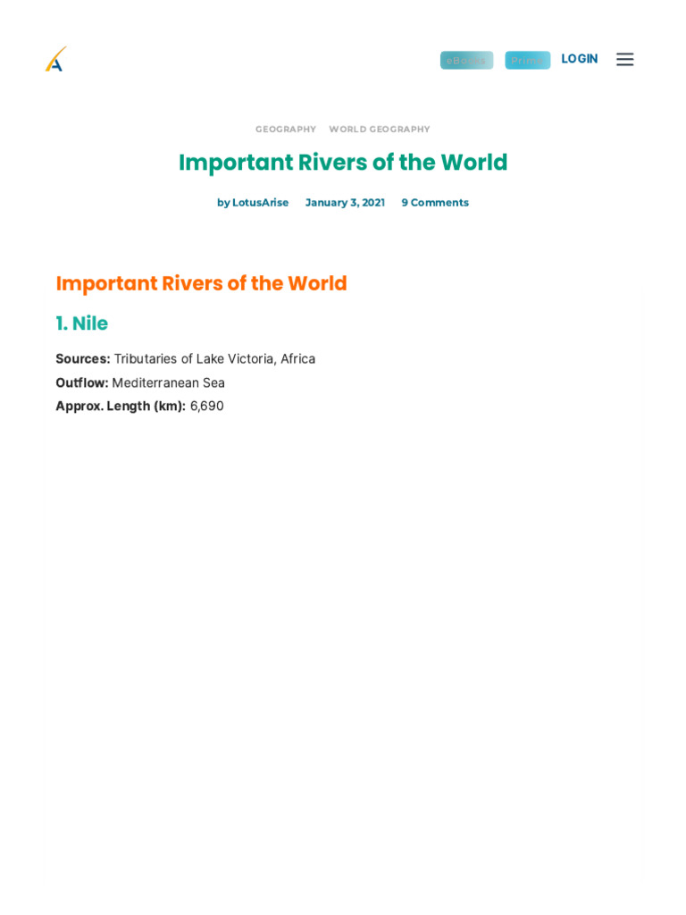Important Rivers of The World - World Geography UPSC | PDF | Physical ...