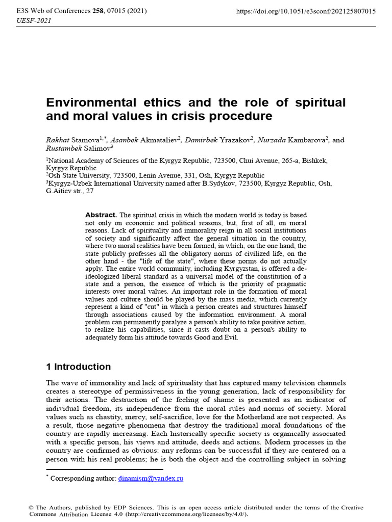 Environmental Ethics and The Role of Spiritual and | PDF