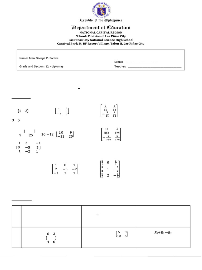Santos WS7 - Linear Algebra | PDF