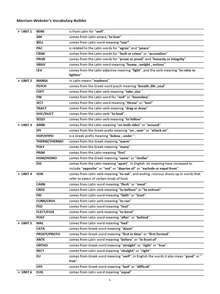 Merriam Webster's Vocabulary Builder - Roots 韦小绿英文词根汇总 | PDF