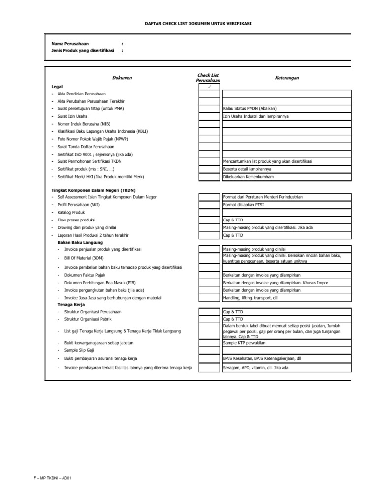 Check List Dokumen - TKDN Barang | PDF