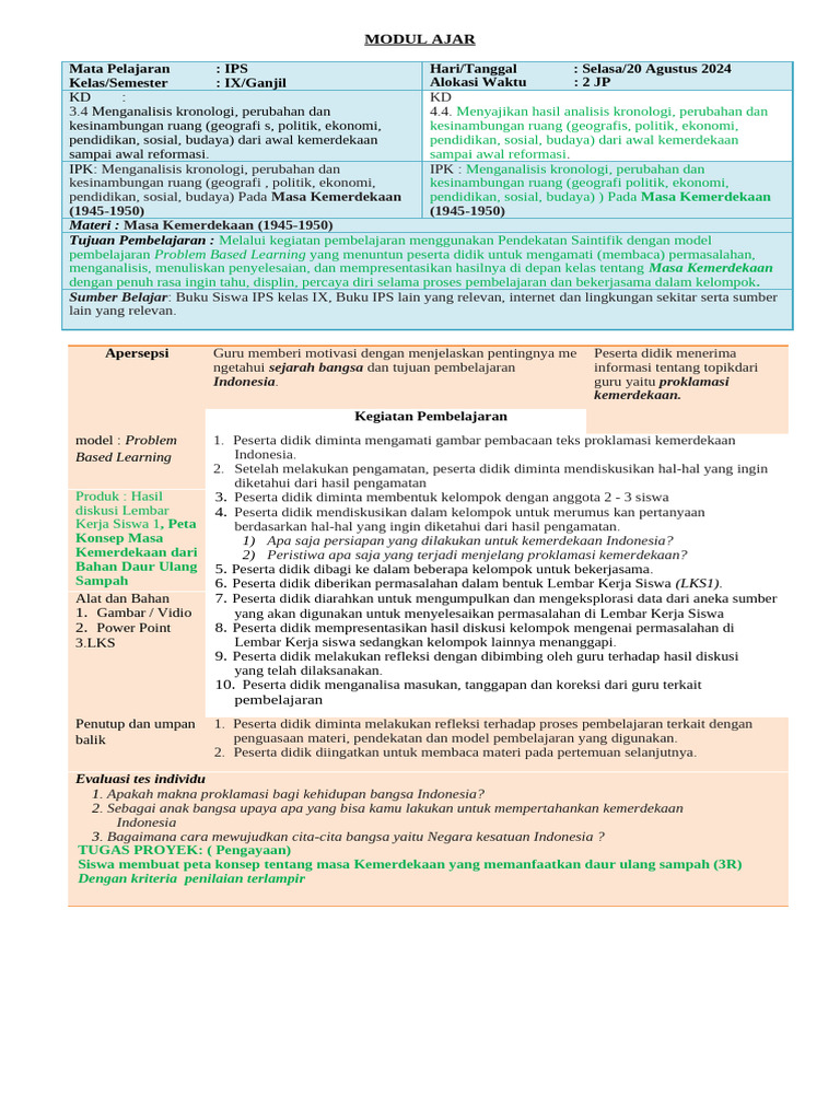 Modul Kelas Ix Adiwiyata Ips | PDF