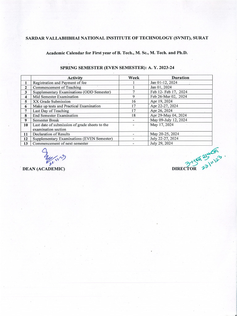 Academic Calendar 2023-24 (B.tech.-1, M.sc.-1, M.tech.-1, & Ph.D.-1 ...