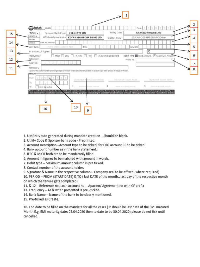Sample Nach Mandate Format | PDF