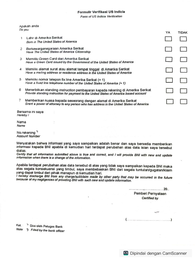 Formulir Verifikasi US | PDF