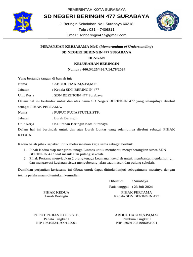 MOU SEKOLAH DENGAN KELURAHAN | PDF