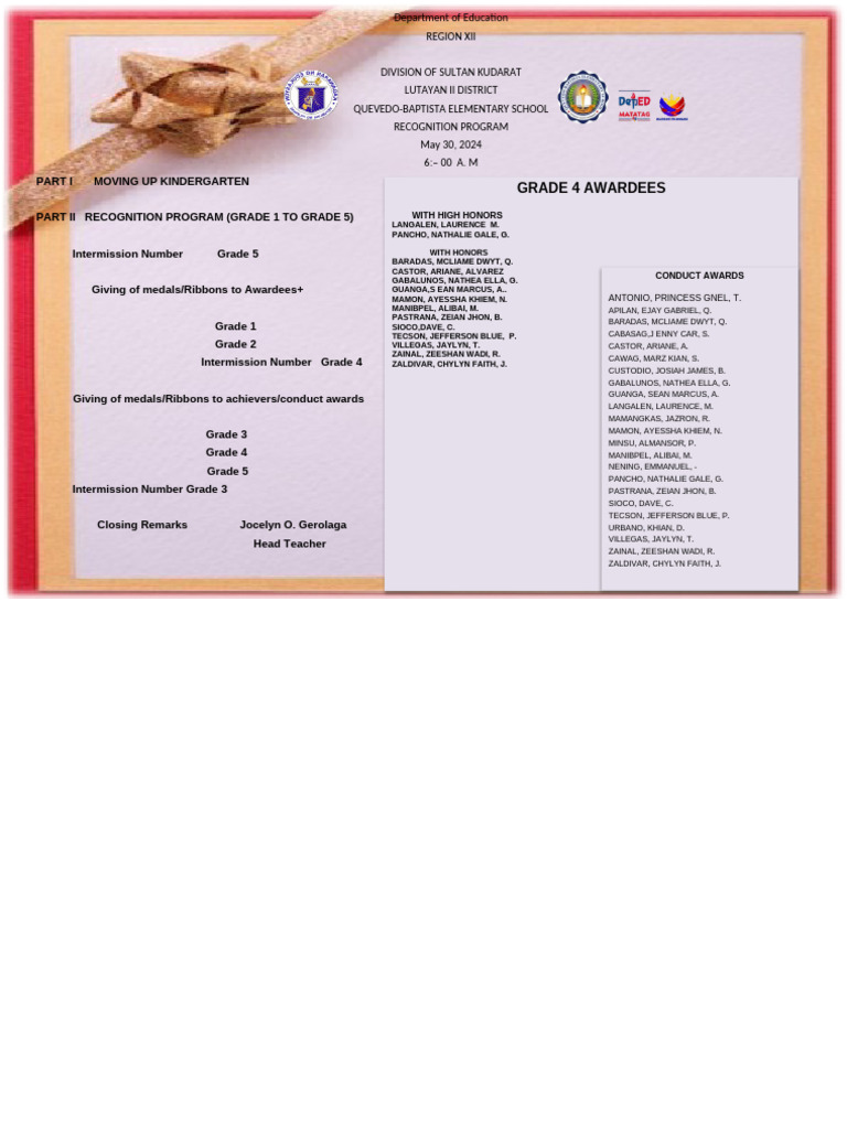 Grade 4 Recognition Program Pdf