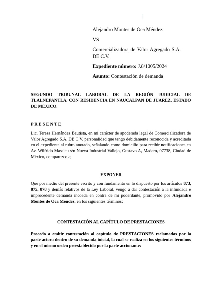 Contestación Demanda Laboral | PDF