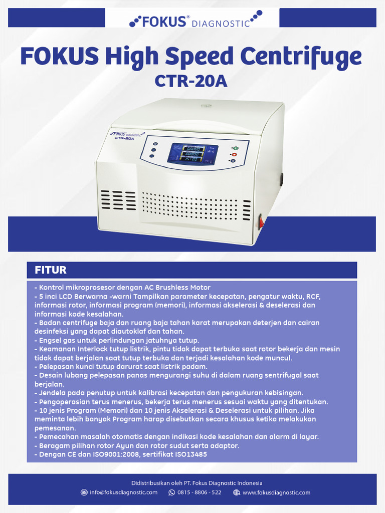 Fokus High Speed Centrifuge CTR-20A Fixec & Swing Rotors | PDF ...