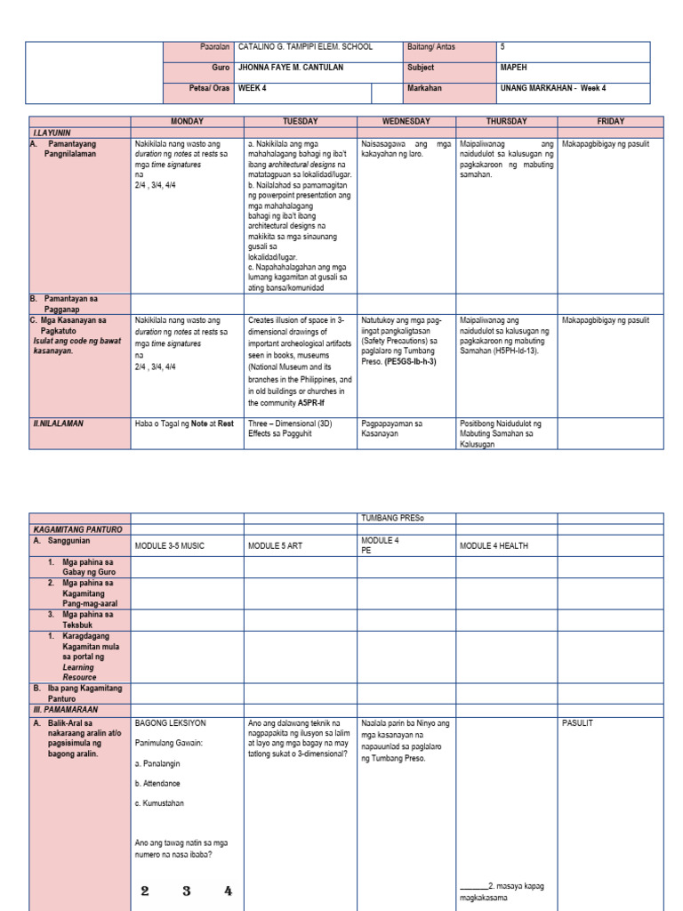 DLL Week 4 Mapeh | PDF