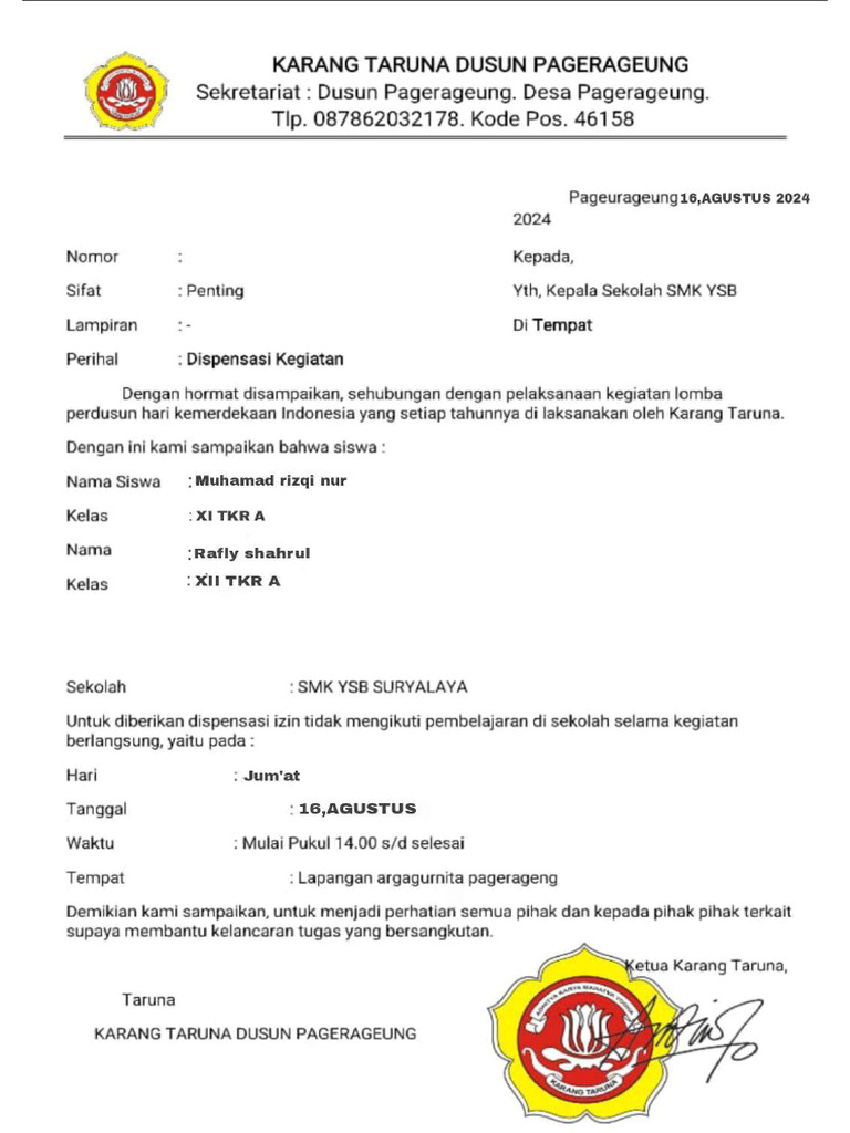 Surat Undangan Karang Taruna | PDF