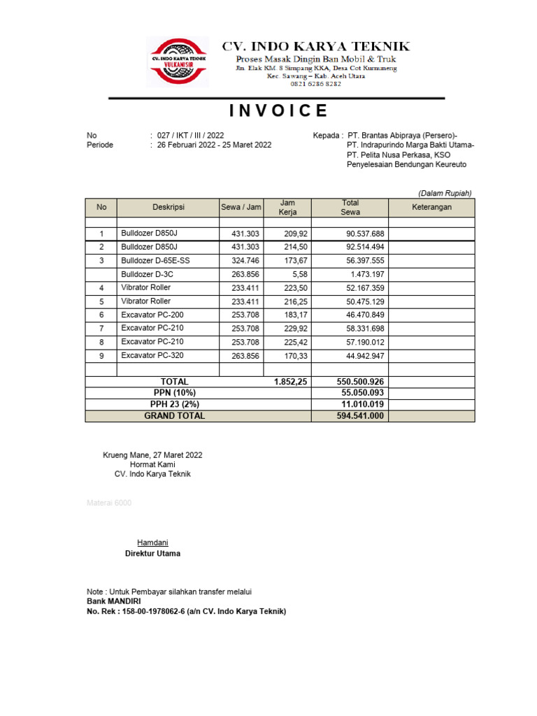 Invoice Indo Karya Alat Maret (1) | PDF