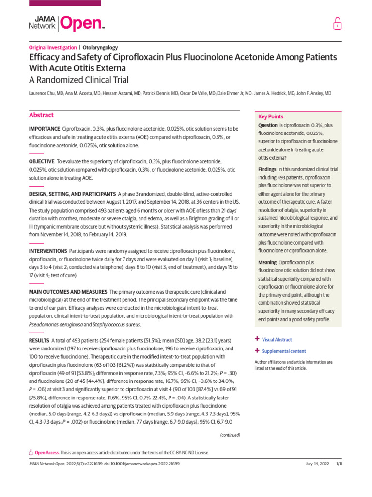 Efficacy and Safety of Ciprofloxacin Plus Fluocinolone Acetonide Among ...