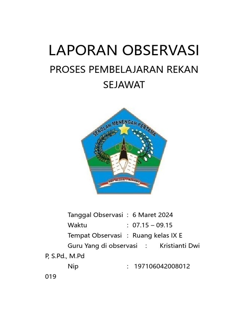 LAPORAN OBSERVASI Obsever Bu Naning | PDF