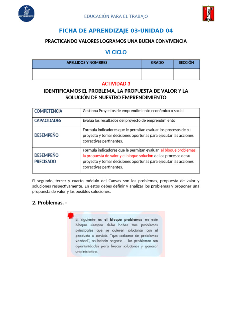 Ficha de Aprendizaje 03-Unidad-04-Propb, Emas - Propuesta de Valor ...