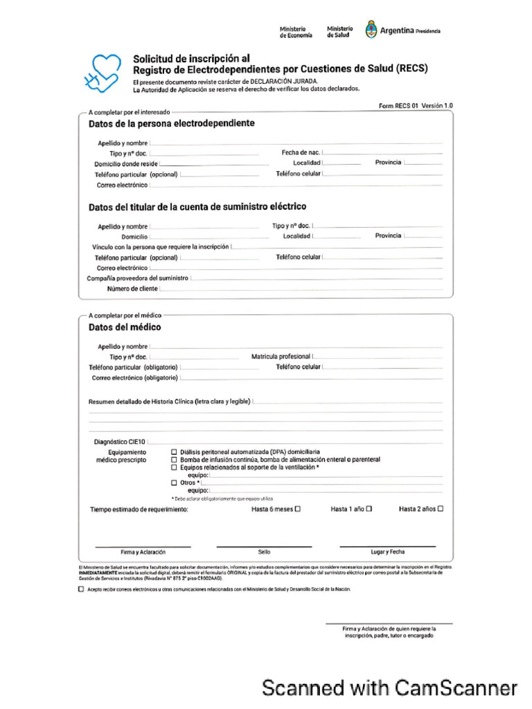 Formulario RECS | PDF