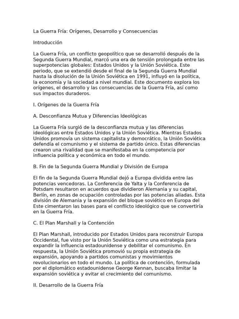 La Guerra Fría - Orígenes, Desarrollo y Consecuencias | PDF