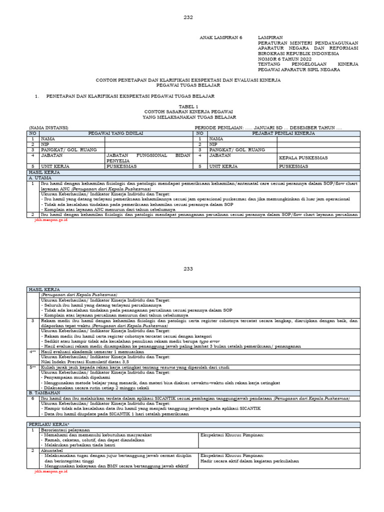 SKP Tubel Permenpan No 6 | PDF