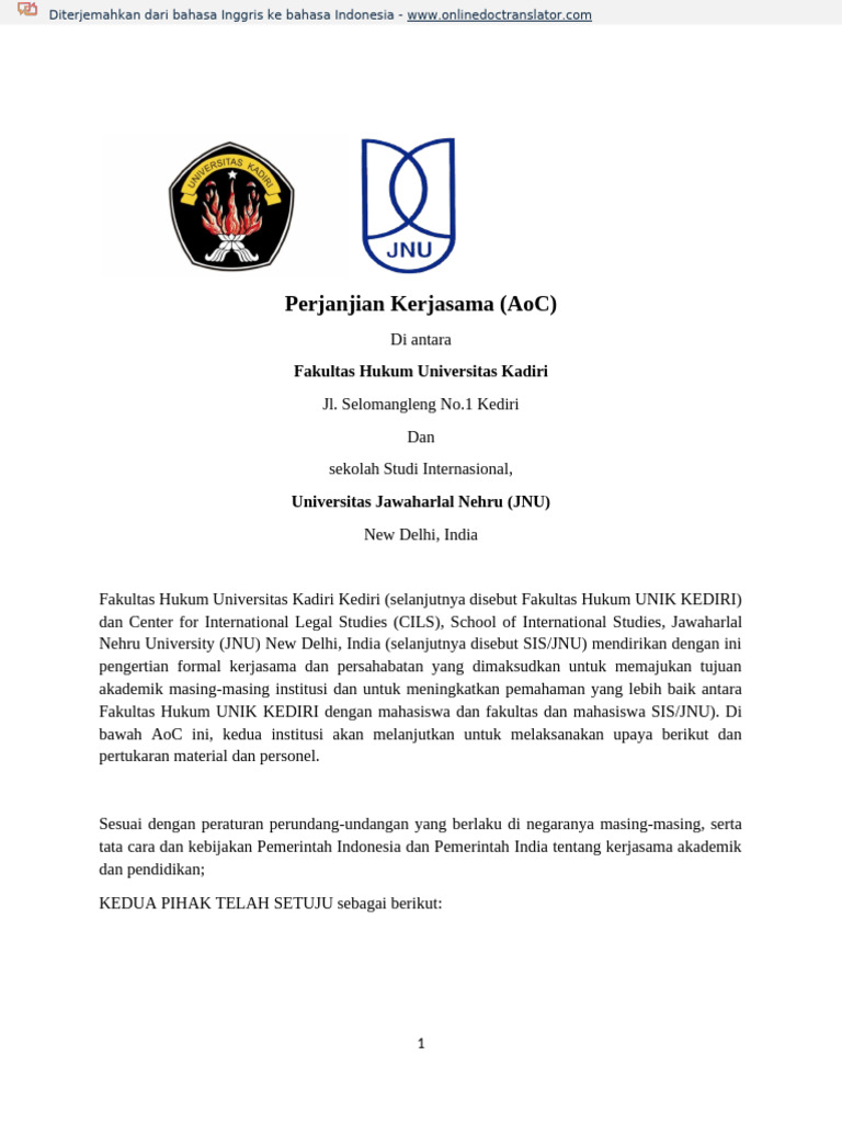 MoU UNIK & JNU - En.id | PDF