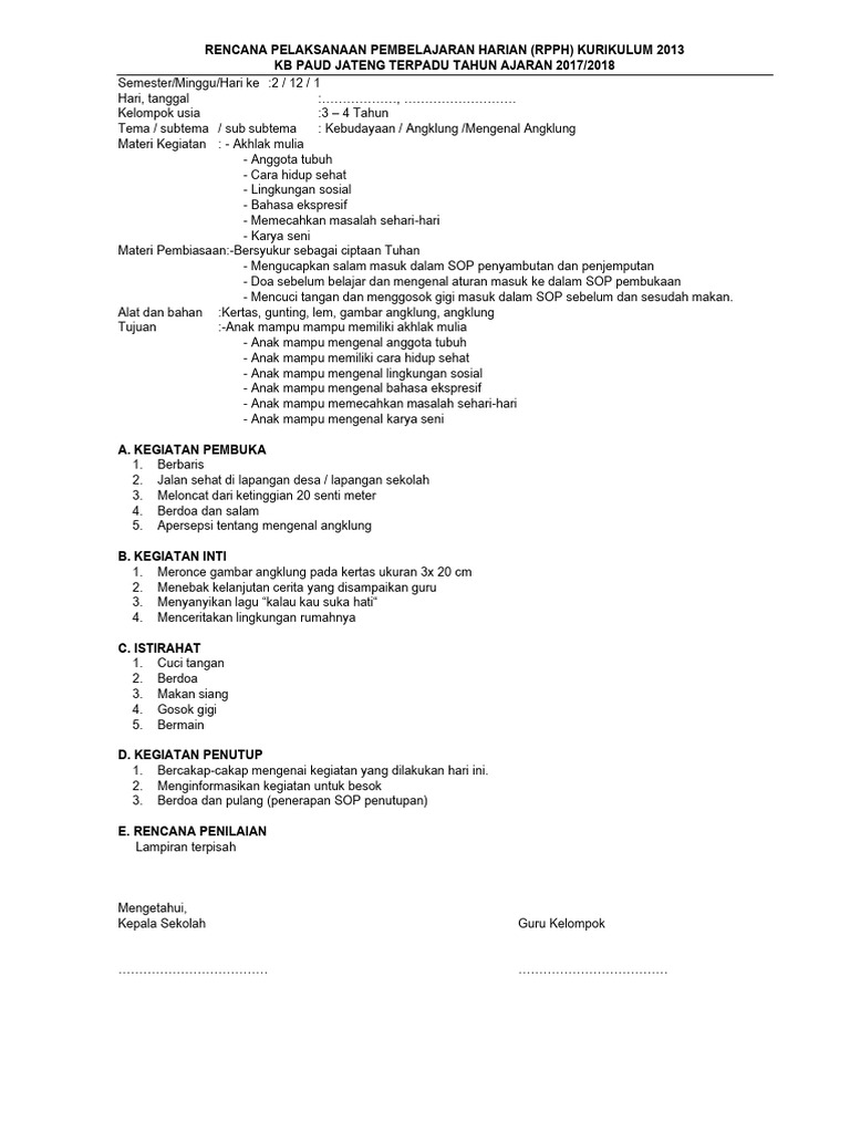 RPPH KB-B SMT2 Minggu - 12 - Angklung | PDF