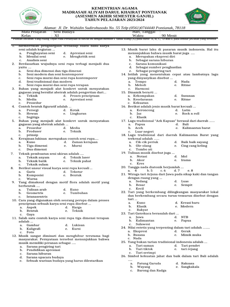 Soal SBK Ganjil Xi K 13 | PDF