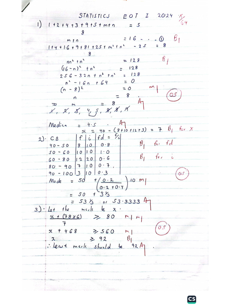 Statistics EOT 1 2024 Guide | PDF