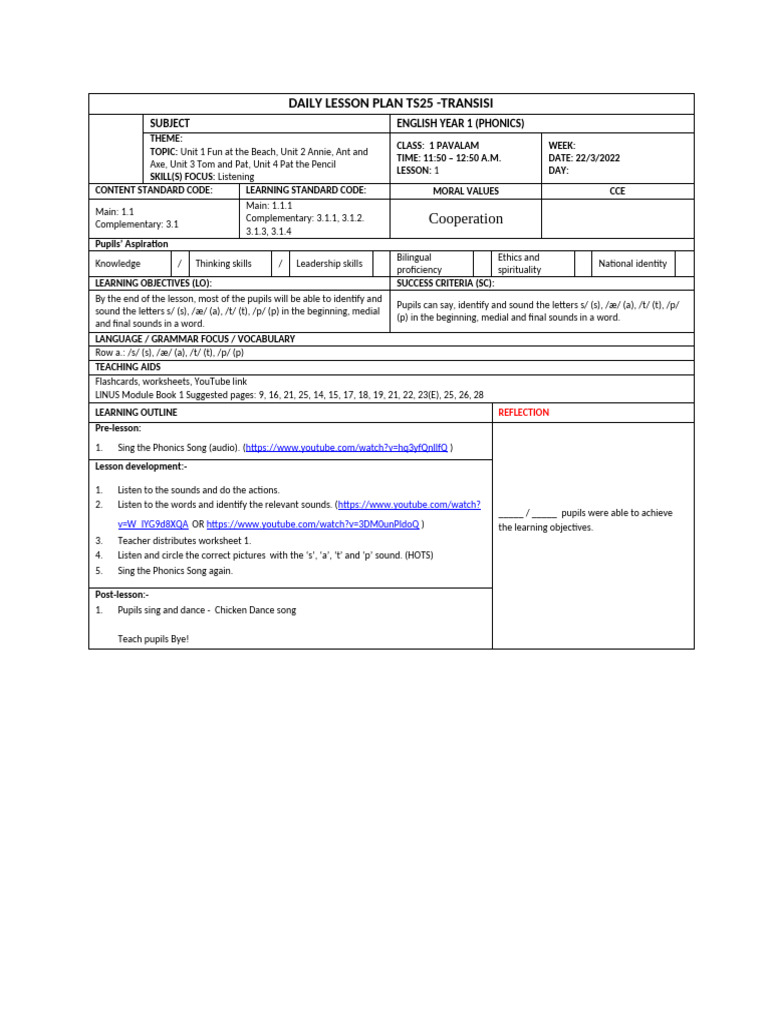 BI Y1 LP TS25 - Phonics | PDF