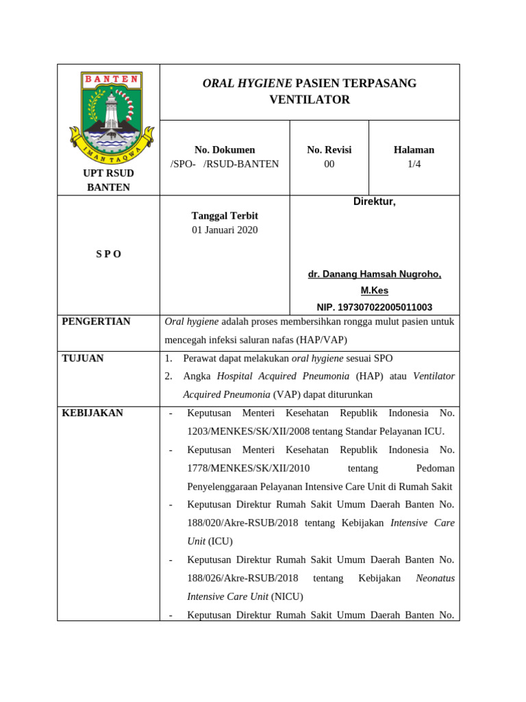 SPO ORAL HYGIENE PASIEN TERPASANG VENTILATOR Fix | PDF