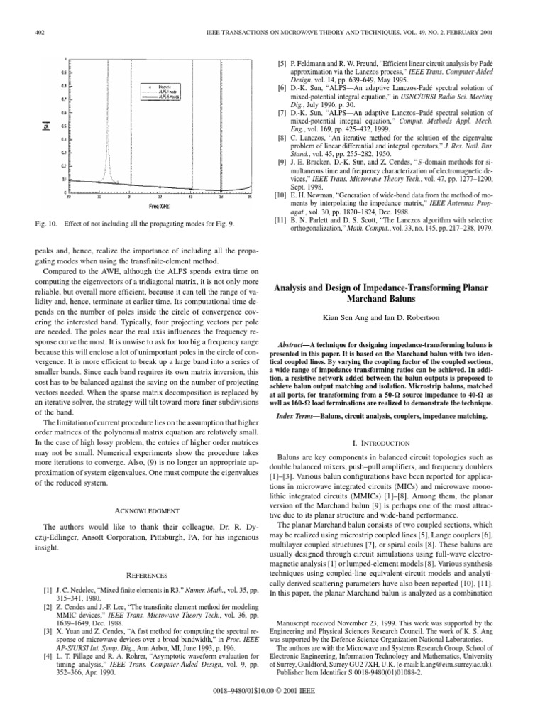Design, Vol. 14, Pp. 639-649, May 1995.: Analysis and Design of Impedance-Transforming Planar ...